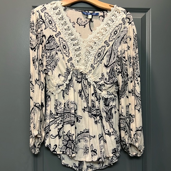 Blue Rain | Tops | Womens Longsleeve Crochet Collar Blouse | Poshmark